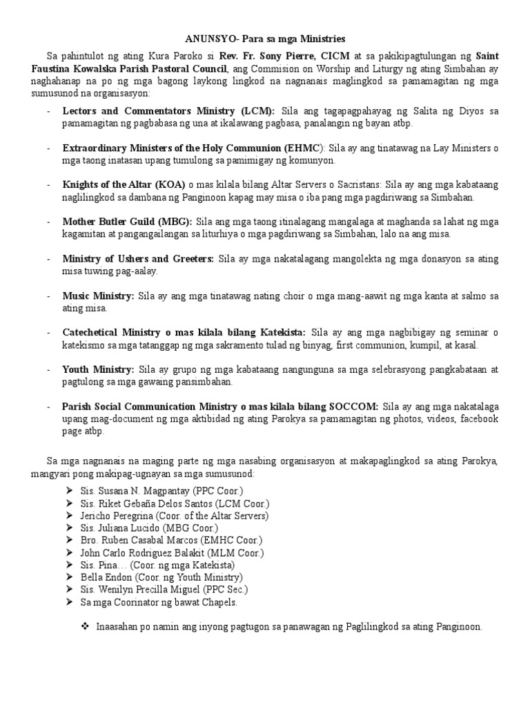 ANUNSYO para Sa Mga Ministries | PDF