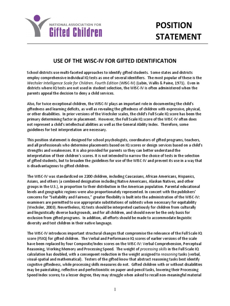 Use of WISC-IV | PDF | Wechsler Adult Intelligence Scale | Intellectual ...