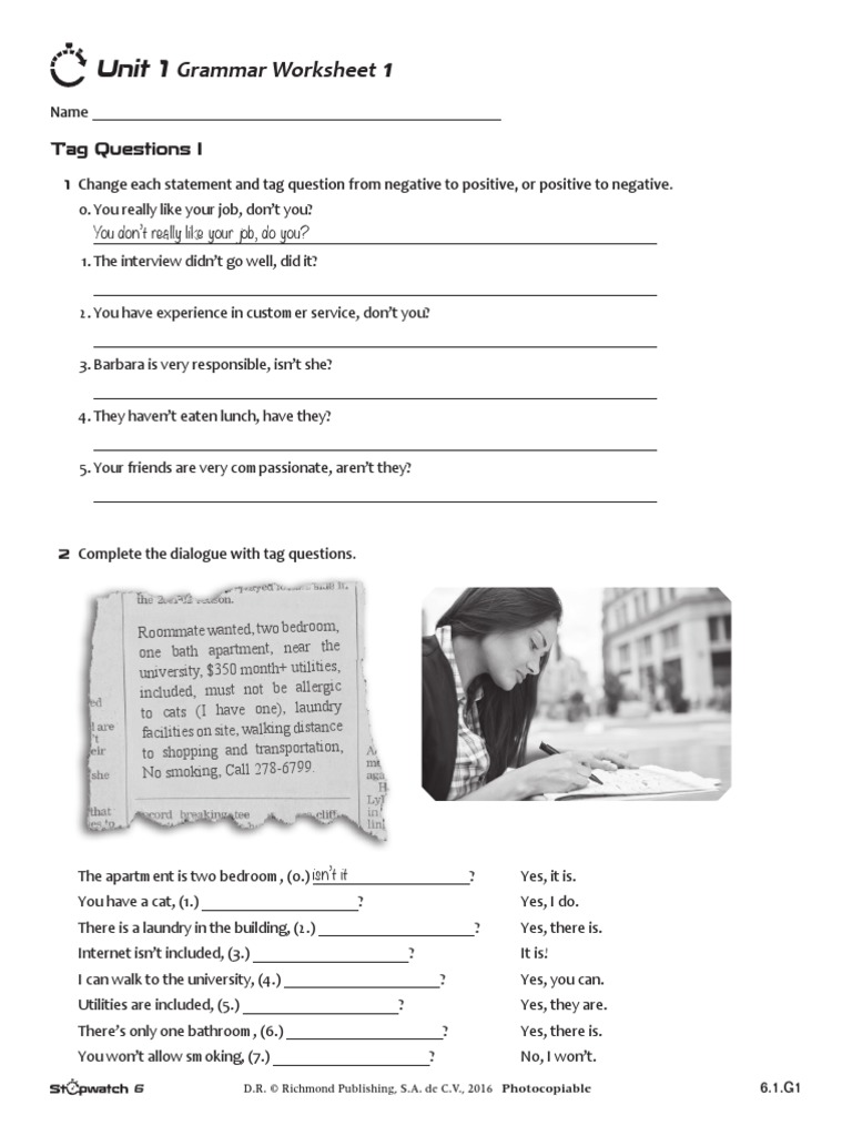 Stopwatch 6 Unit 1 Grammar 1 (6.1.G1) | PDF