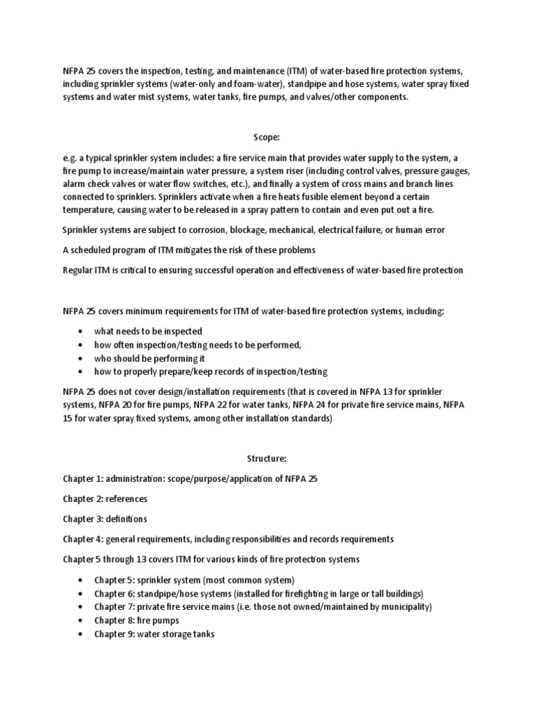 NFPA 25 Training Notes - Module 1 - Overview | PDF | Fire Sprinkler ...