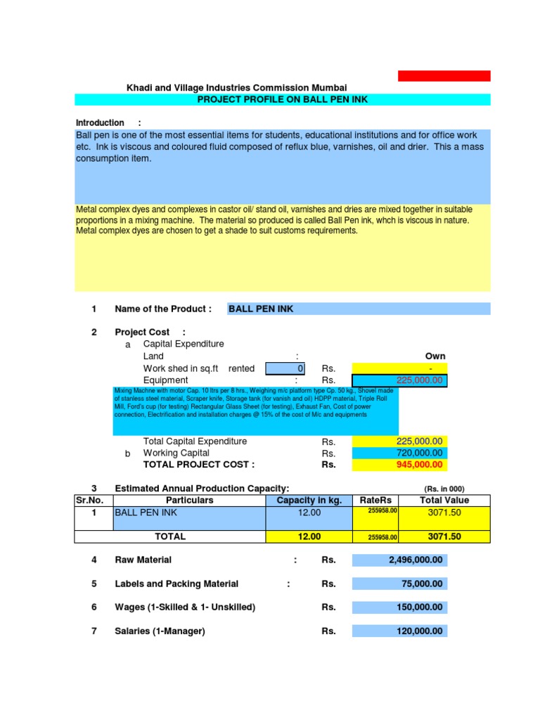 Project Profile On Ball Pen Ink | PDF | Ink | Economies