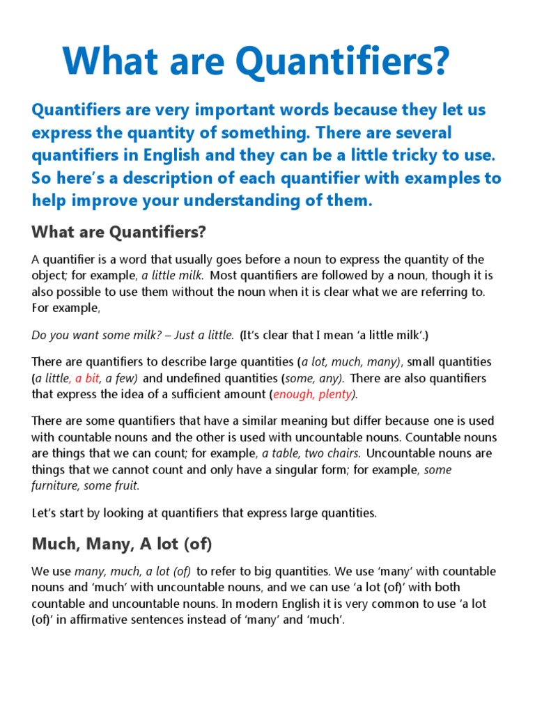 What Are Quantifiers INT I Thursday May 4th | PDF | Noun | Quantity