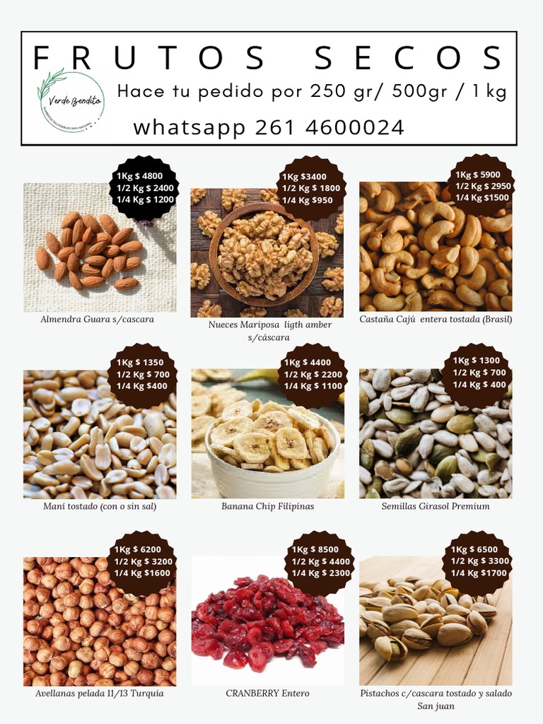 Lista Frutos Secos | Descargar gratis PDF | Nuez | Alimentos basicos