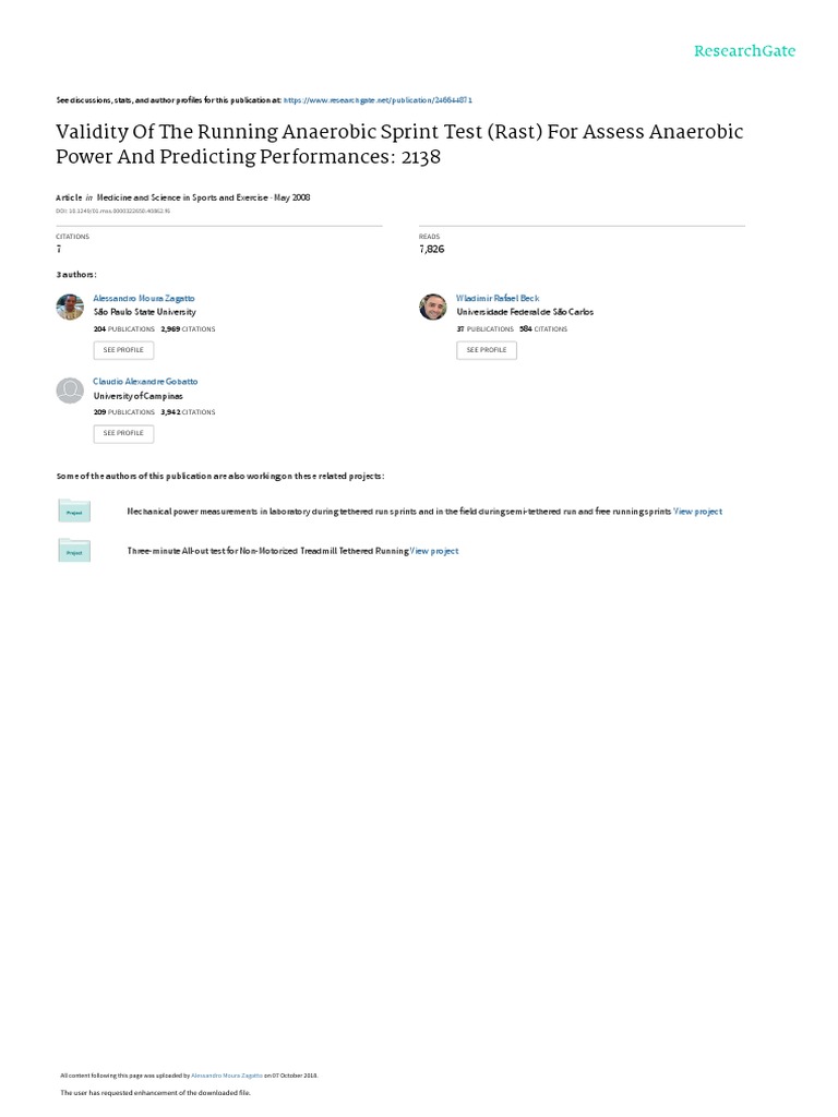 Validity of The Running Anaerobic Sprint Test (Rast) For Assess ...