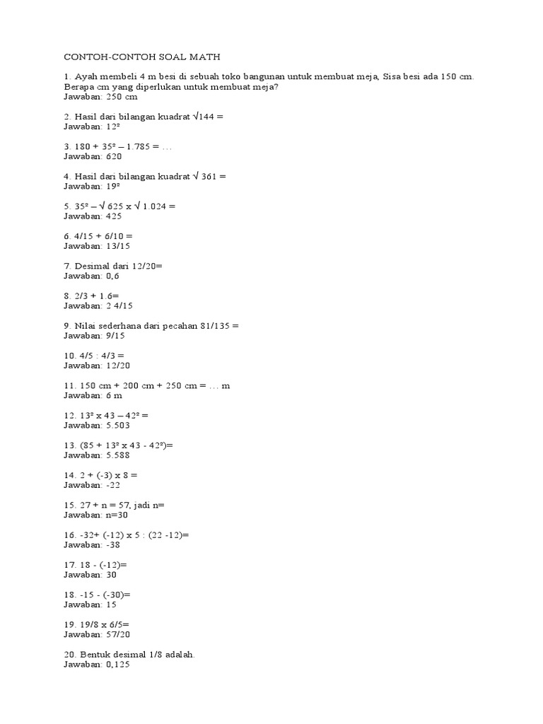 Contoh2 Soal Math | PDF | Olahraga & Rekreasi | Griya & Taman