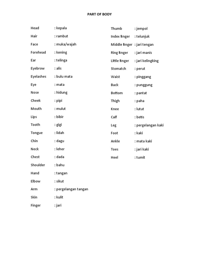 Part Of Body PDF