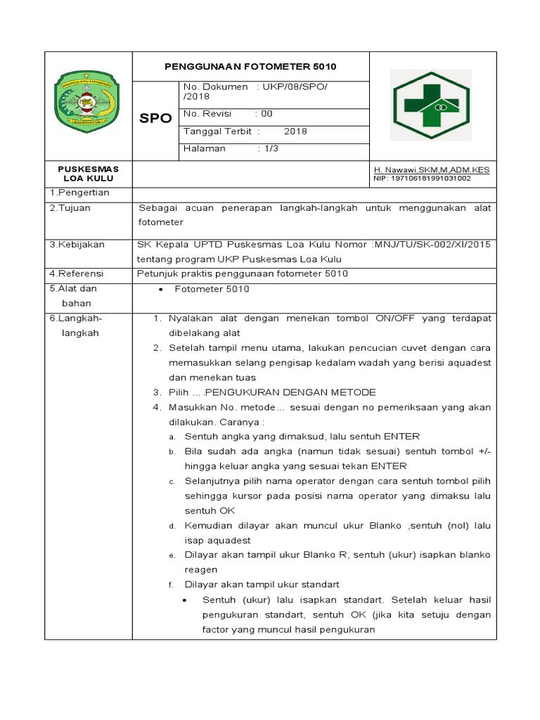 Sop Penggunaan Fotometer | PDF | Teknologi & Rekayasa