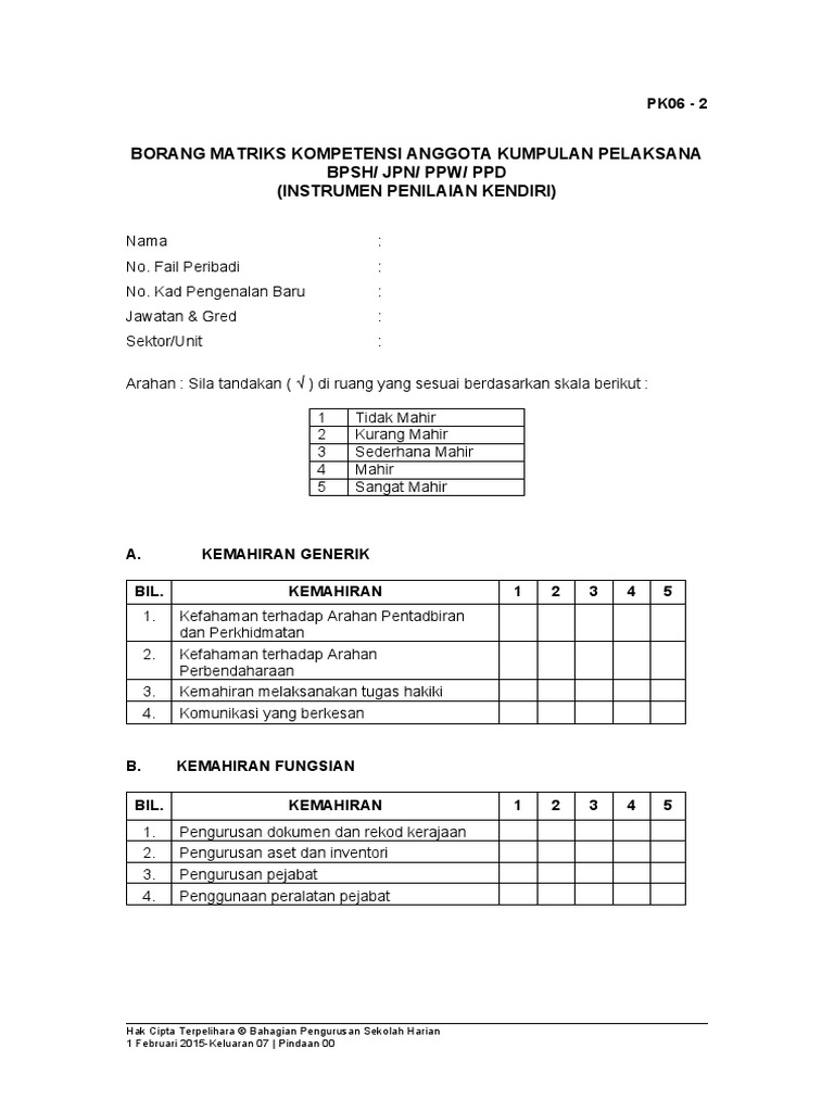 PK06-2 Borang Matriks Kompetensi Kumpulan Pelaksana | PDF | Komputer