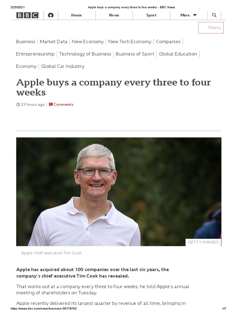 Apple Buys A Company Every Three To Four Weeks - BBC News | PDF | Apple ...