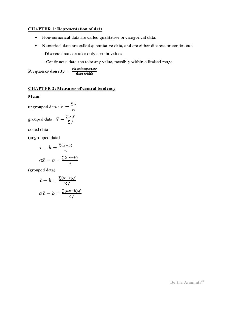 Formula of Chapter 1 - 5 (Statistics & Probability) | PDF | Statistics | Probability And Statistics