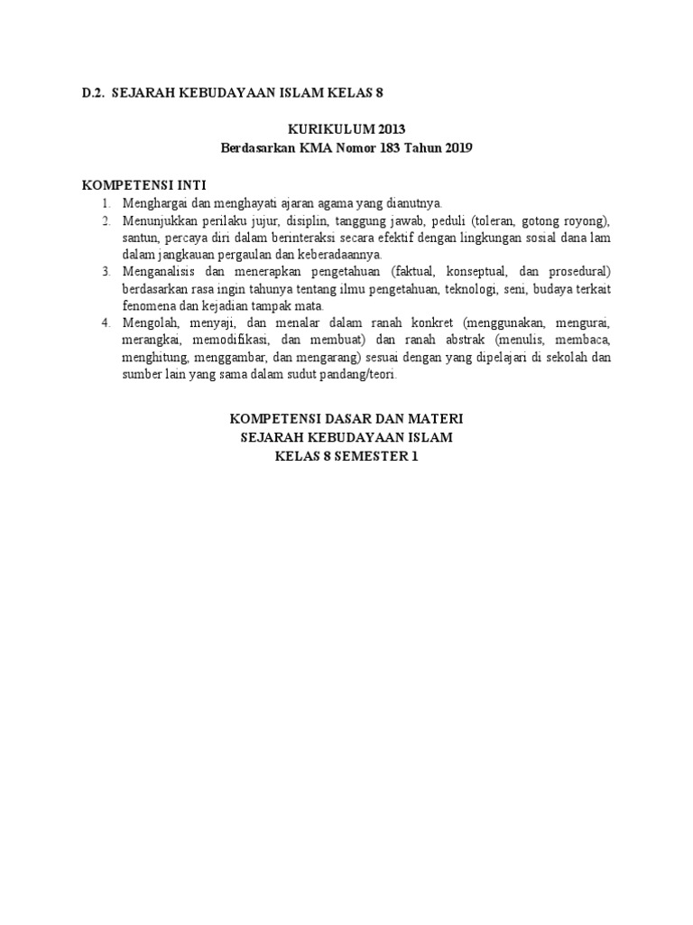 Pemetaan Ki KD Ski Kelas 8 Semester Ganjil | PDF