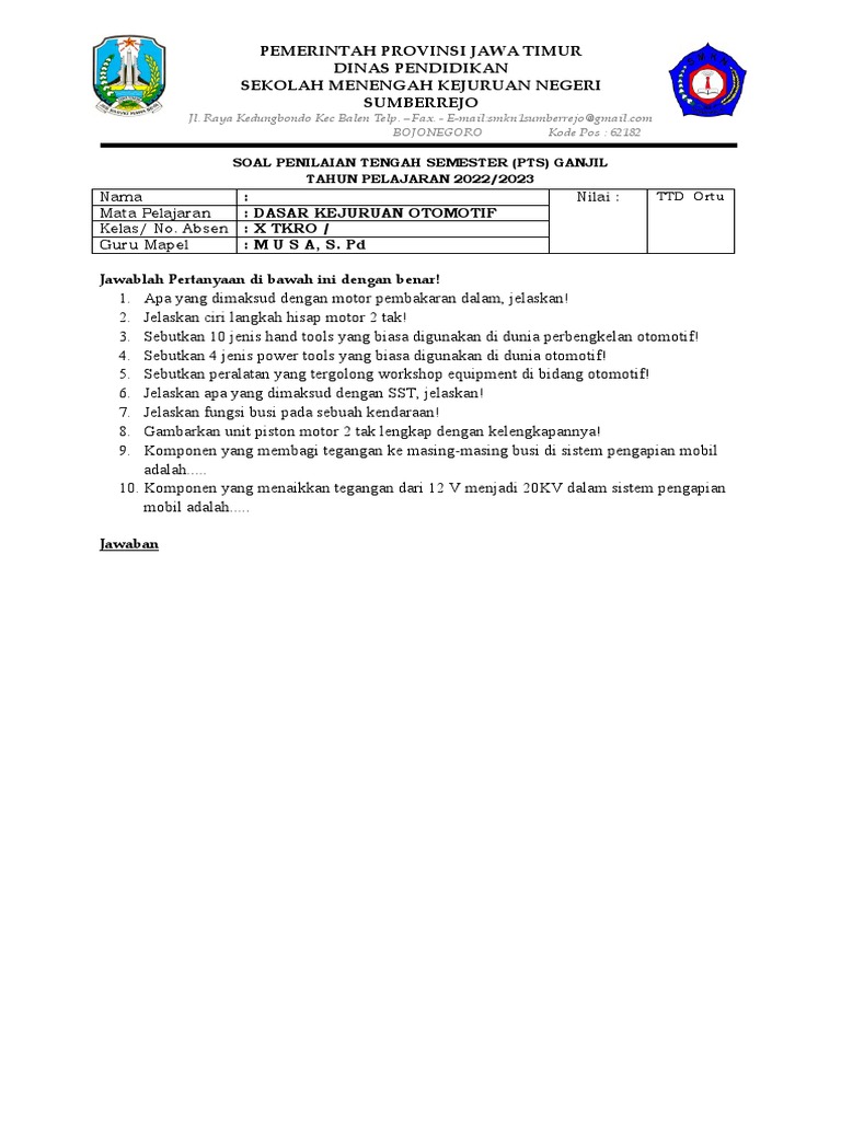Soal DK Tkro PTS Ganjil Kelas X Soal 2022.2023 | PDF | Teknologi & Rekayasa