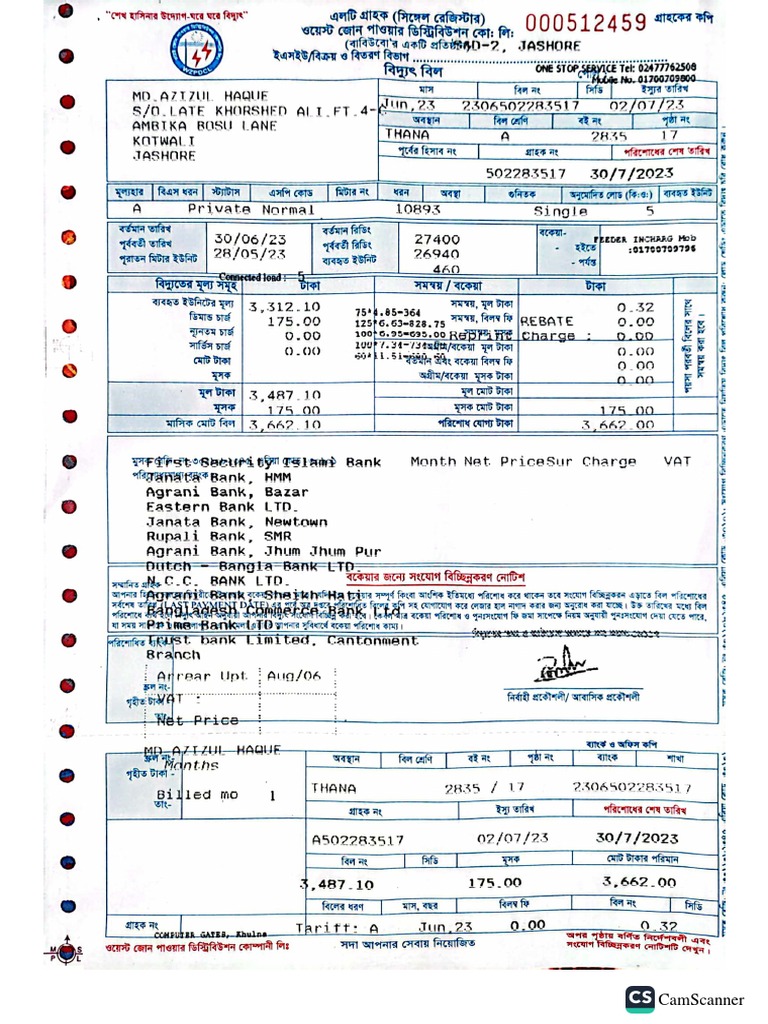 WZPDCL ELECTRIC BILL | PDF