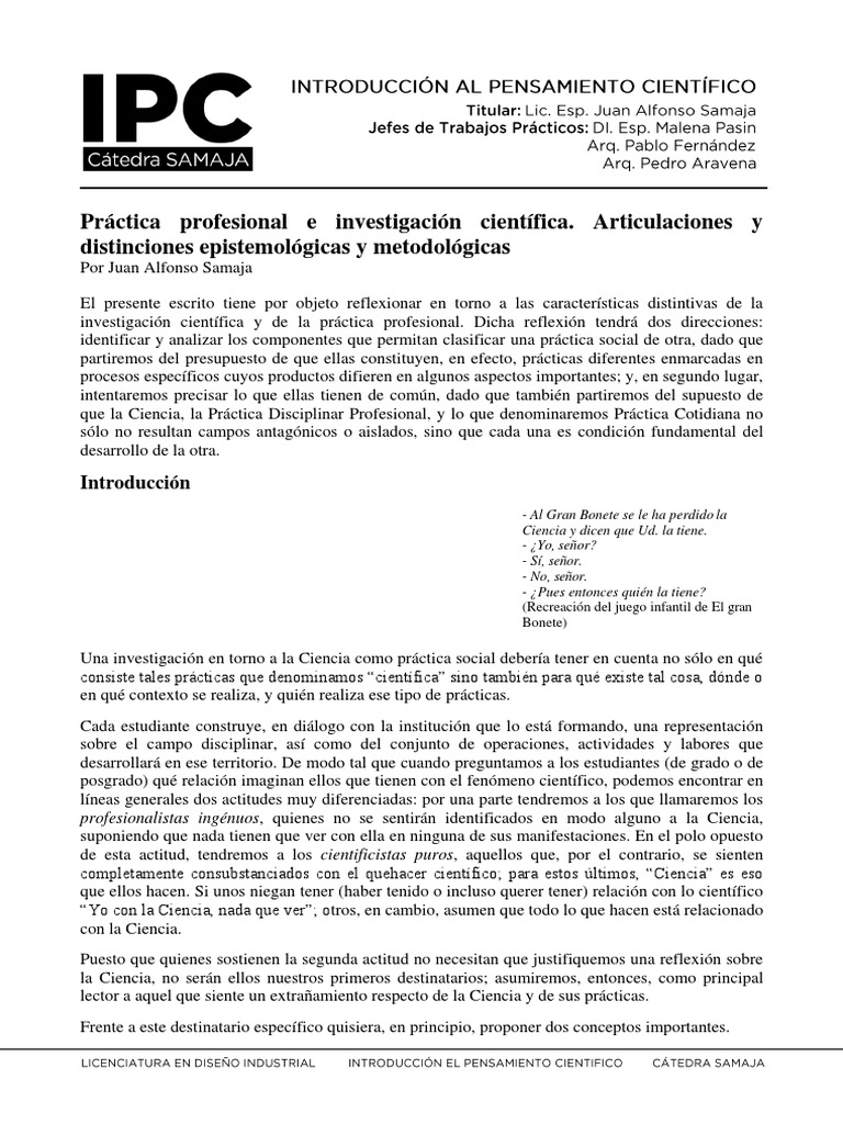 Samaja J A Mimeo De La Cátedra Práctica Profesional E Investigación
