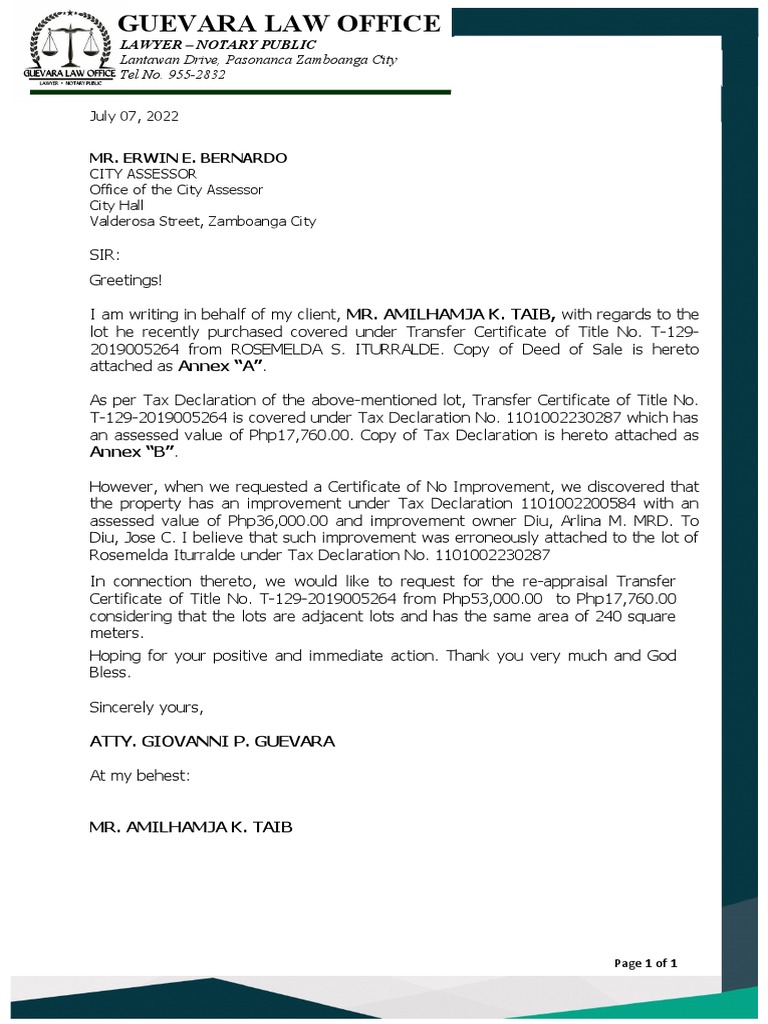 Letter TO aSSESSOR - Alama | PDF