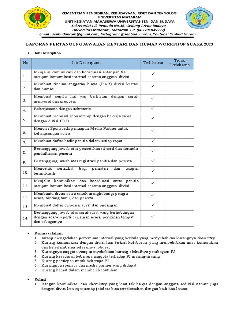 LPJ Kestari Dan Humas Workshop Suara 2023 | PDF | Karier & Perkembangan
