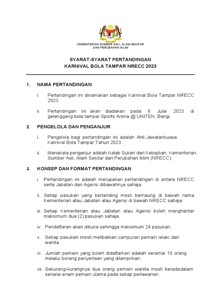 3. SYARAT PERTANDINGAN BOLA TAMPAR NRECC 2023 V2 | PDF