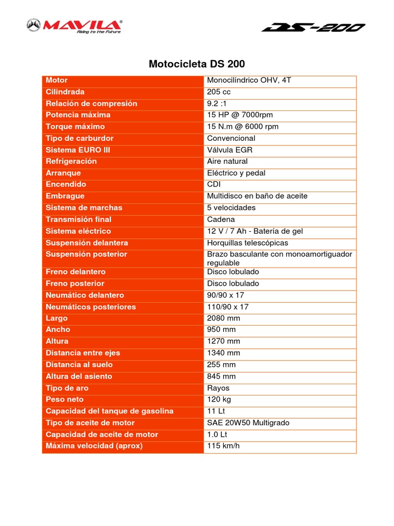 Ficha Tecnica Ds 200 | PDF