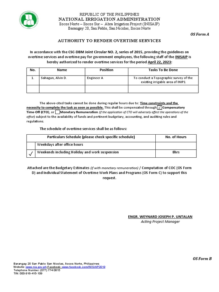 AUTHORITY TO RENDER OVERTIME SERVICES Forms | PDF | Government | Economies