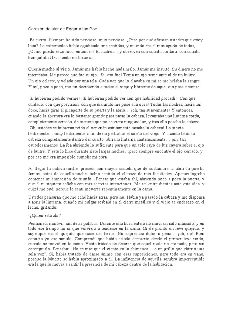 El Corazón Delator: Confesión y Locura | PDF | Edgar Allan Poe