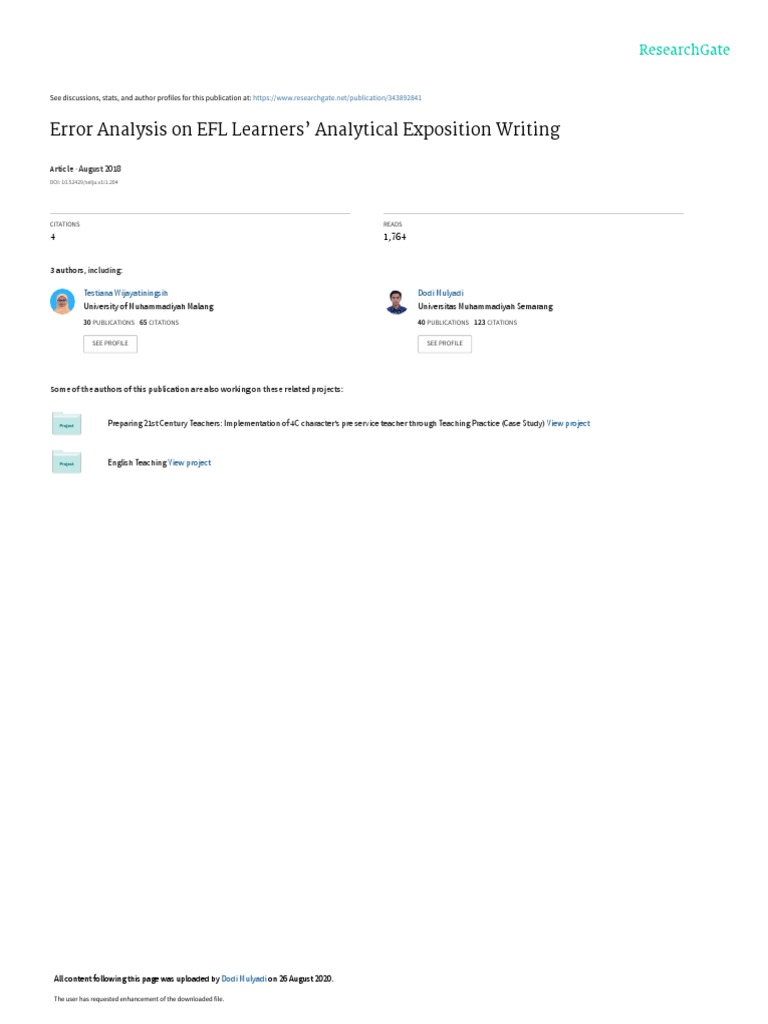 Error Analysis On EFL Learners' Analytical Exposition Writing | PDF ...