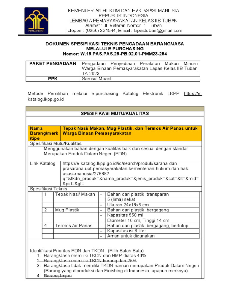 Spektek Perlengkapan MaMin WBP | PDF
