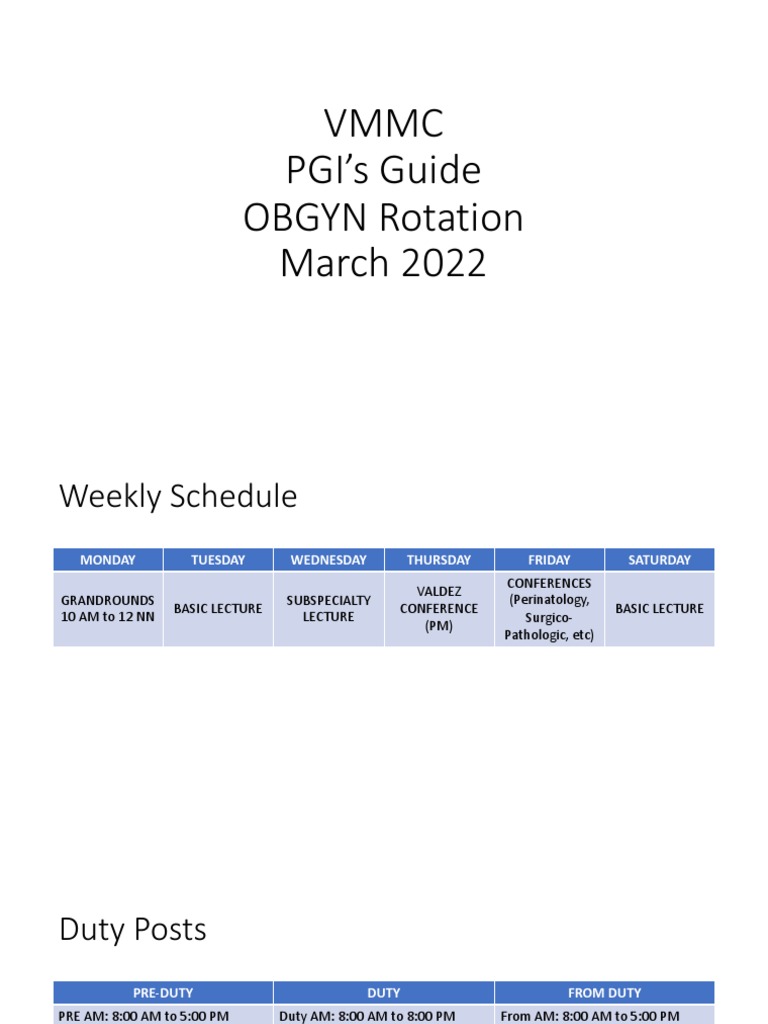 VMMC PGI's Guide OBGYN Rotation March 2022 | PDF | Childbirth | Medical Specialties