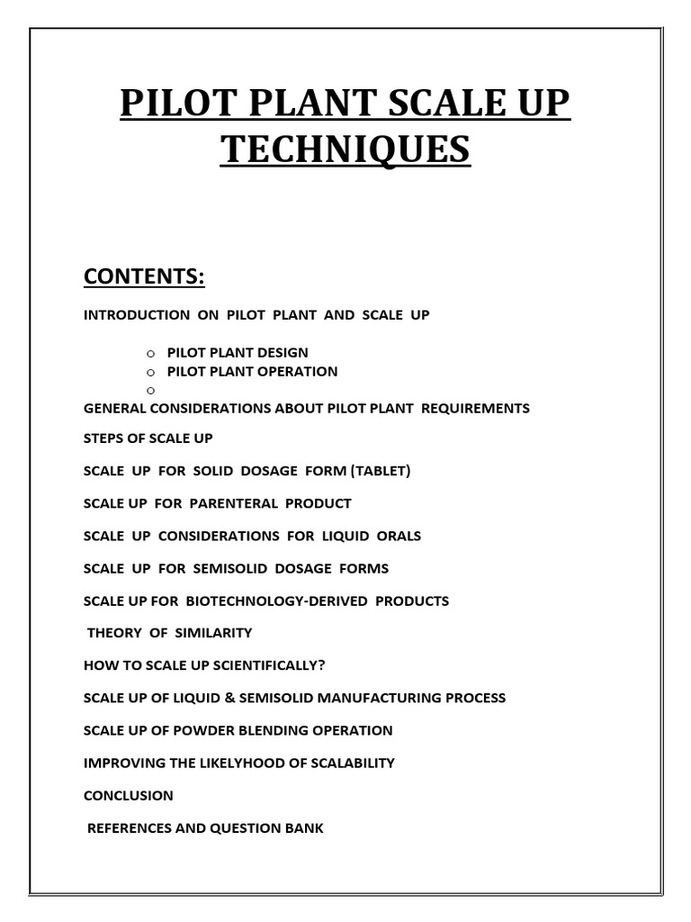 Pilot Plant Scale Up Techniques Contents | PDF | Tablet (Pharmacy ...