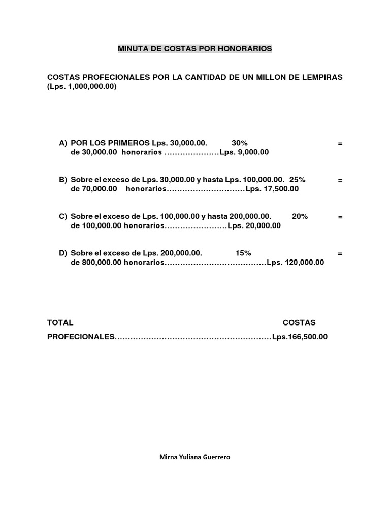Minuta de Costas Por Honorarios | PDF Minuta de Costas Por Honorarios | PDF