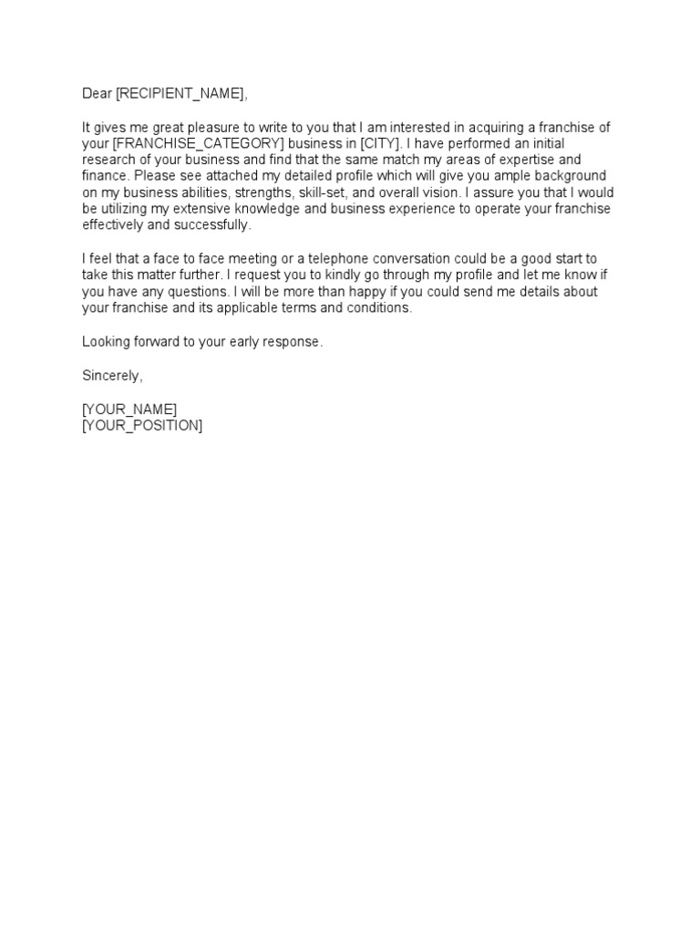 Request For Franchise Letter | PDF