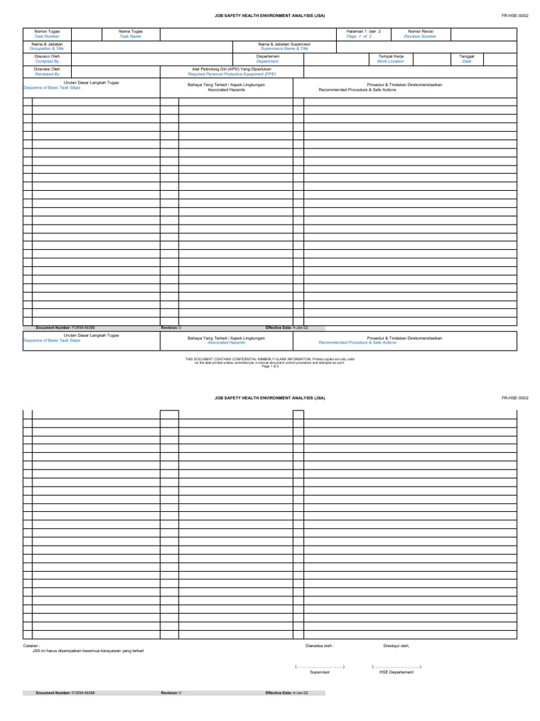 FORM-49386 FR-HSE-S002 Rev0 JOB SAFETY HEALTH ENVIRONMENT ANALYSIS (JSA ...