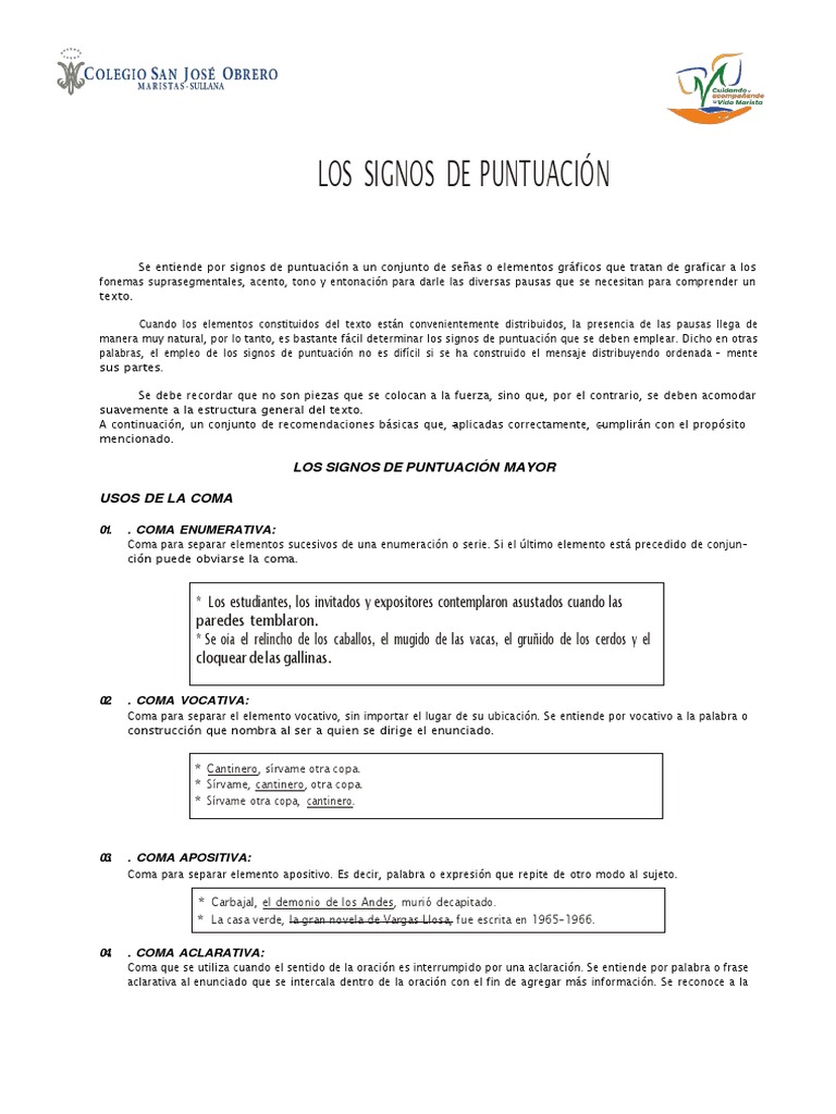 Los Signos de Puntuación | PDF | Oración (Lingüística) | Predicado ...