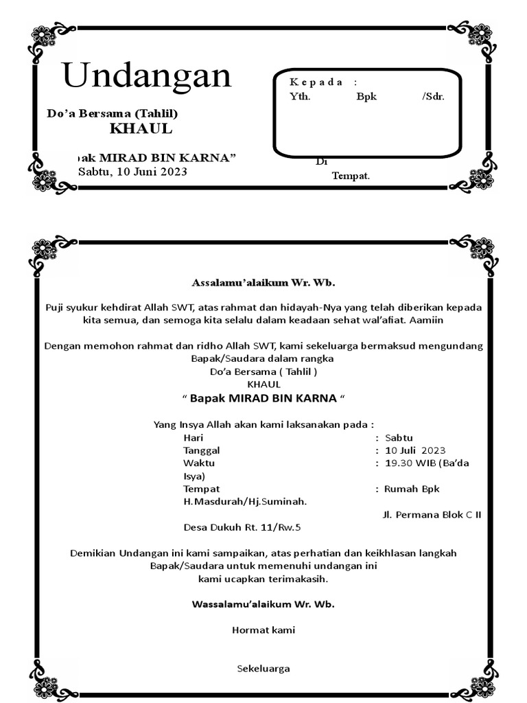 Contoh Undangan Peringatan Haul | PDF