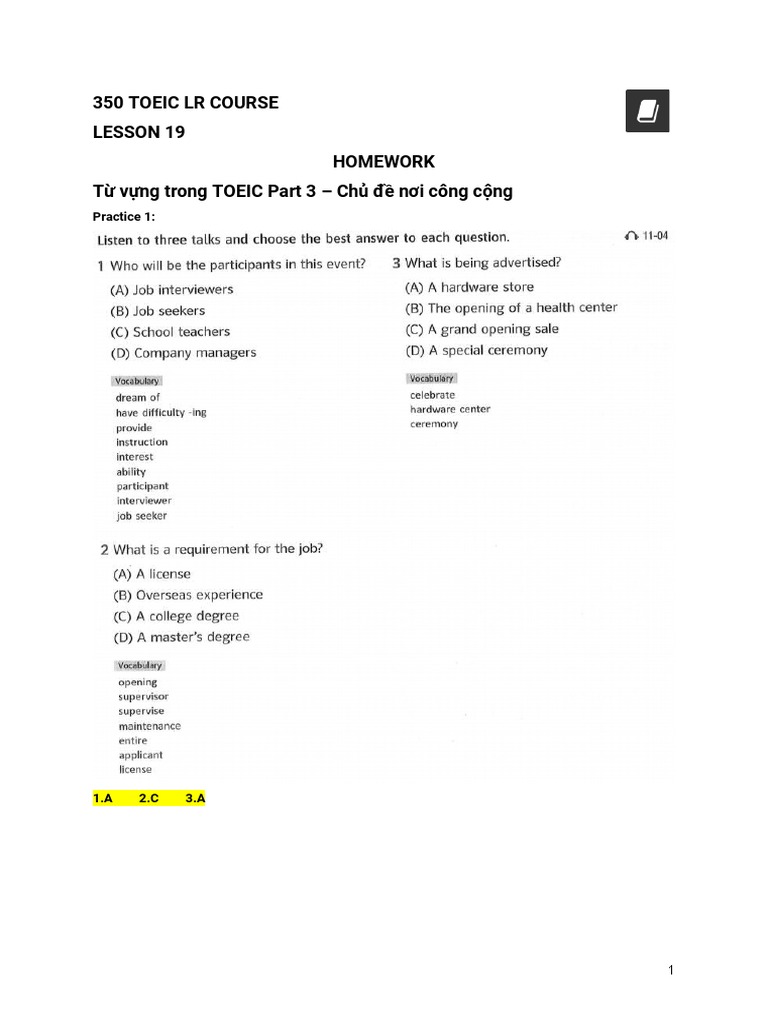 350 TOEIC LR.L19.120 - Homework - Dat | PDF