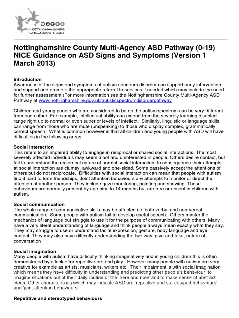 Nice Guidelines On Asd Signs and Symptoms | PDF | Autism Spectrum ...