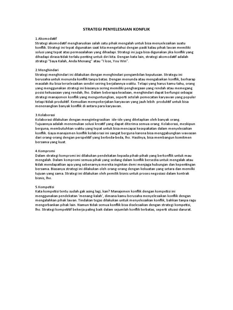 Strategi Penyelesaian Konflik | PDF