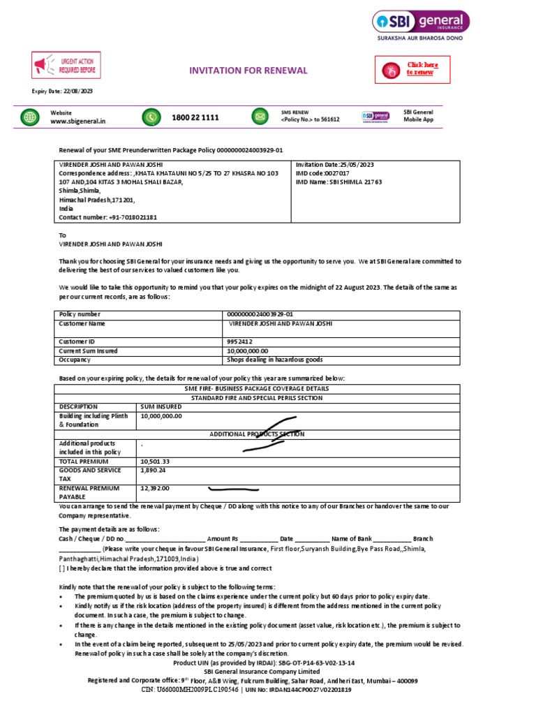 RenewalNotice - 0000000090489574 2 | PDF | Insurance | Cheque