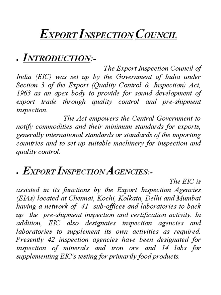 Export Inspection Council | Foods | Evaluation