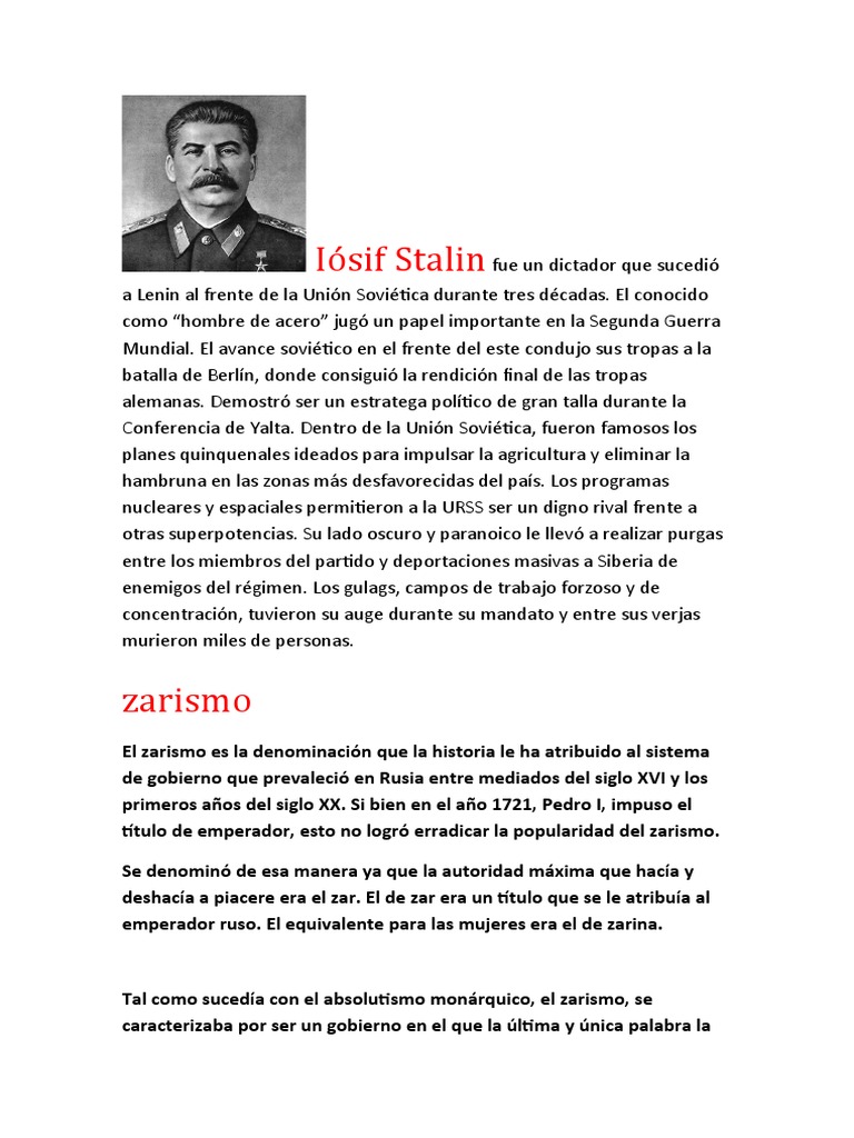 Stalin y el Zarismo en Rusia | PDF | Historia | Clásicos