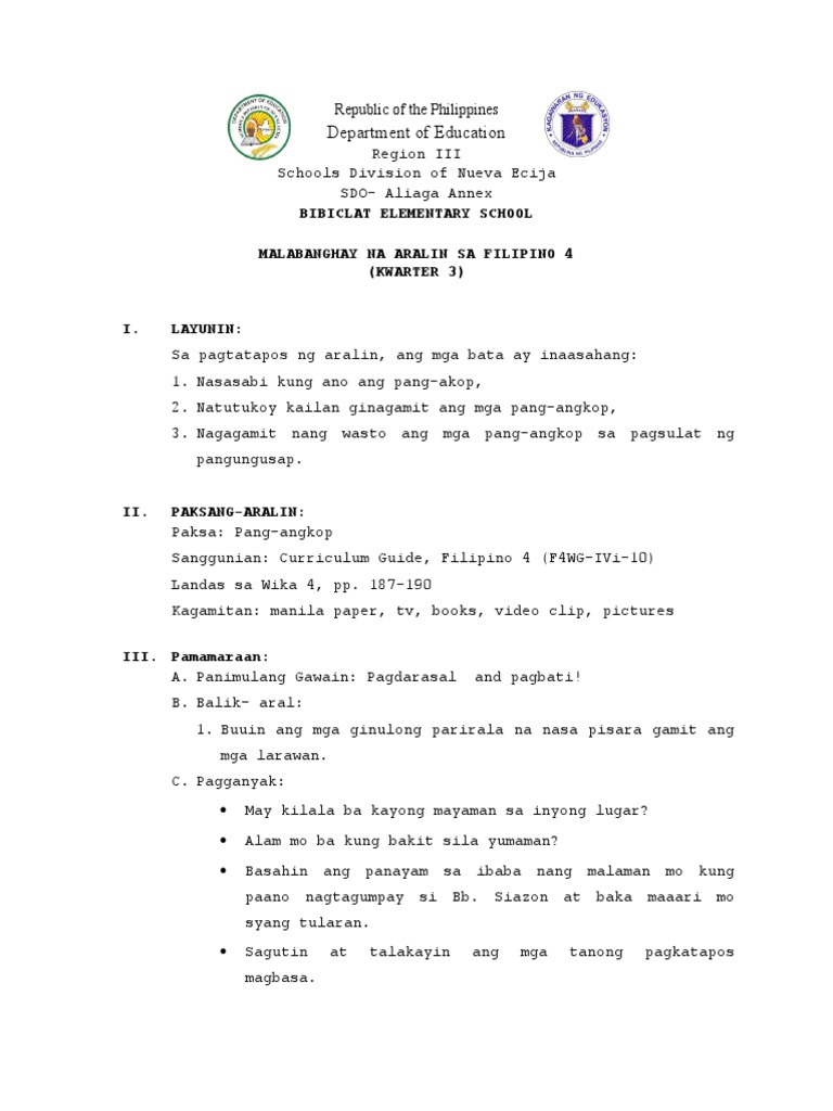 Cot Lesson Plan-4th Quarter - Fil | PDF