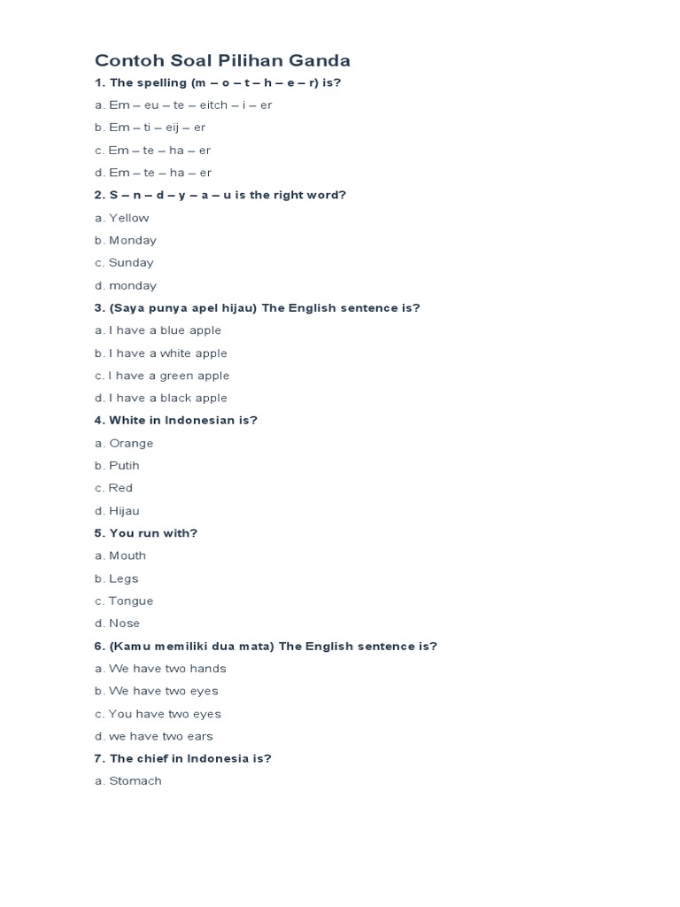 Contoh Soal Pilihan Ganda | PDF | Food And Drink