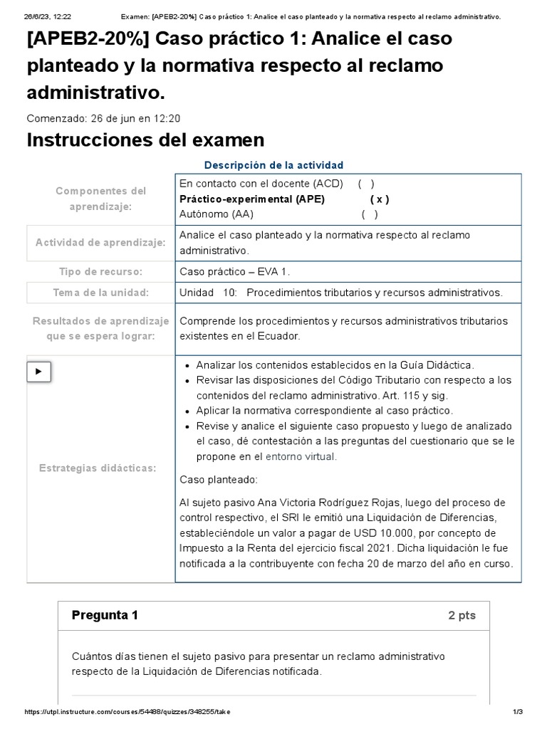 Examen - (APEB2-20%) Caso Práctico 1 - Analice El Caso Planteado y La ... Examen - (APEB2-20%) Caso Práctico 1 - Analice El Caso Planteado y La ...
