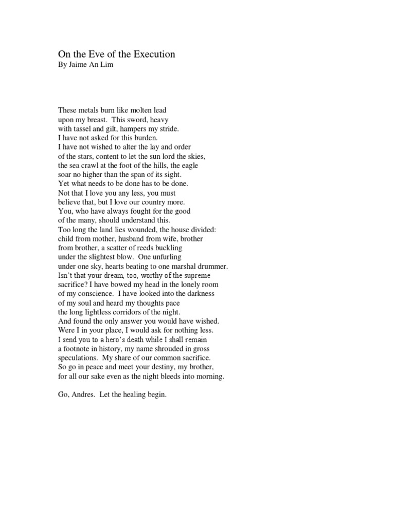03 On The Eve of The Execution - Lim | PDF | Poetry