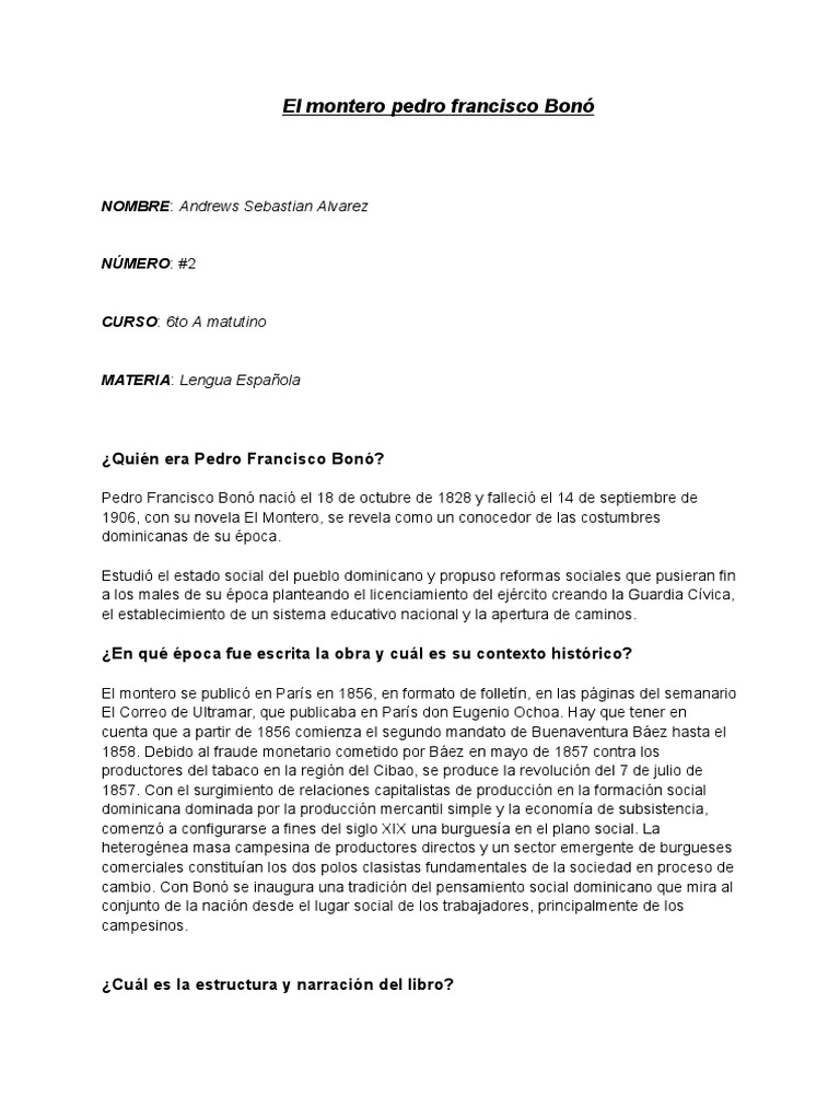 El Montero Pedro Francisco Bonó | PDF