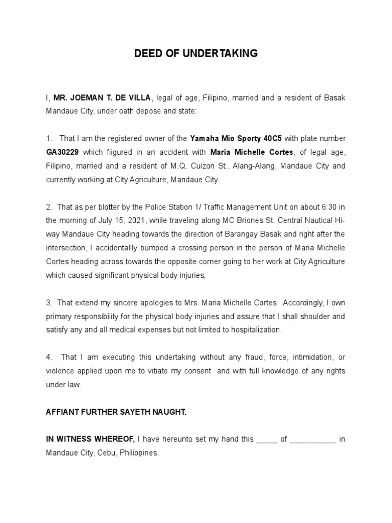 Notarized Deed of Undertaking in Mandaue | PDF