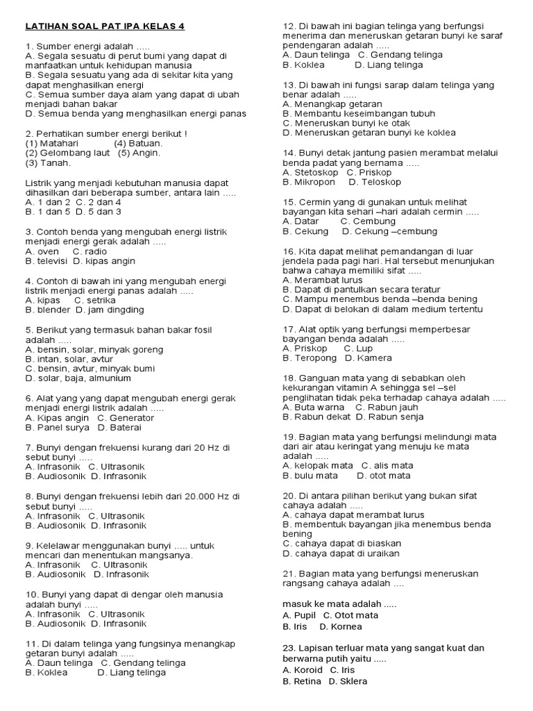 Soal Saja Ipa Kelas 4 | PDF | Sains & Matematika | Dewasa Muda