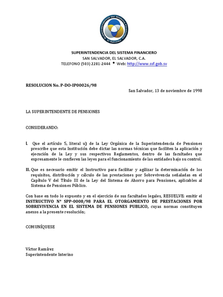 SPP 08-1998 Otorgamiento de Prestaciones Por Sobrevivencia | PDF | Pensión | Porcentaje