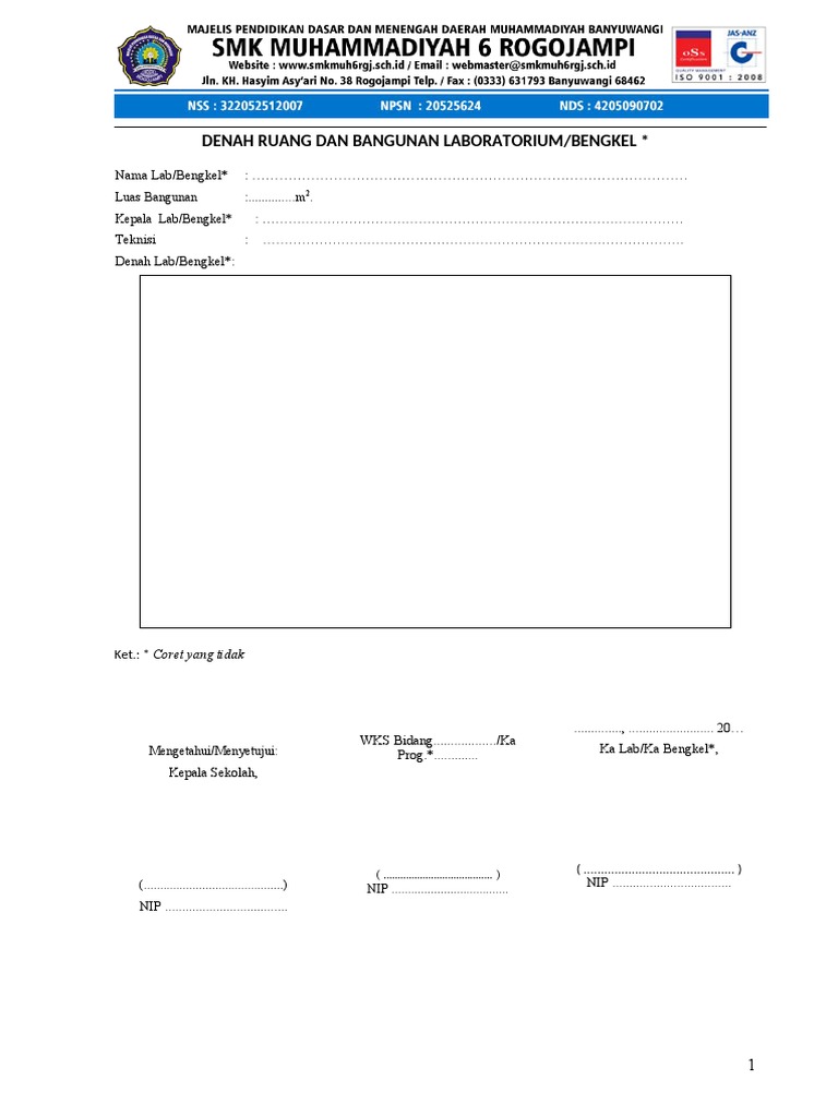 Contoh Formulir Denah Ruang Dan Bangunan Laboratorium Atau Bengkel | PDF