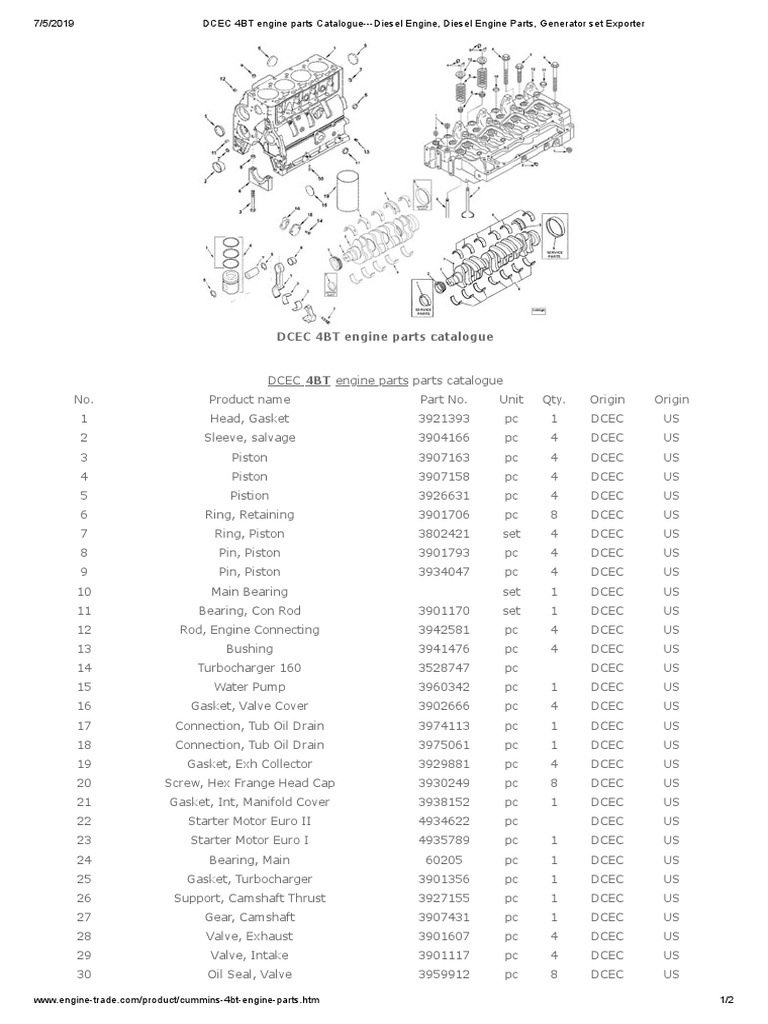 DCEC 4BT Engine Parts Catalogue - Diesel Engine, Diesel Engine Parts ...