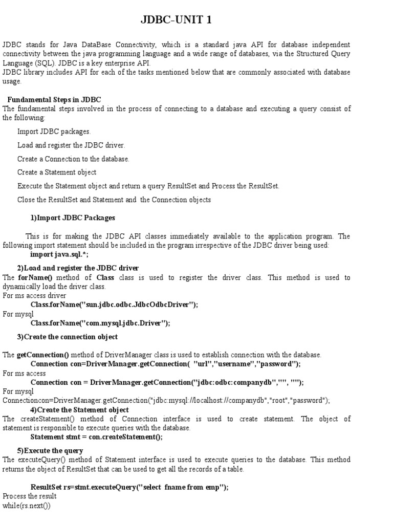 Unit 1 JDBC | PDF | Databases | Information Technology